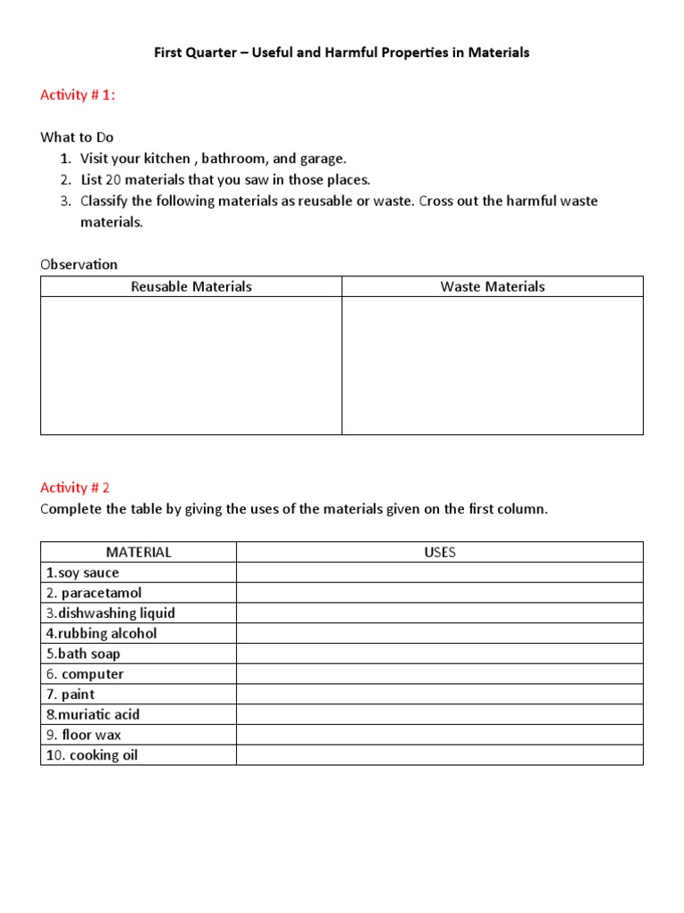 First Quarter - Science 5 - Activity | PDF | Home & Garden