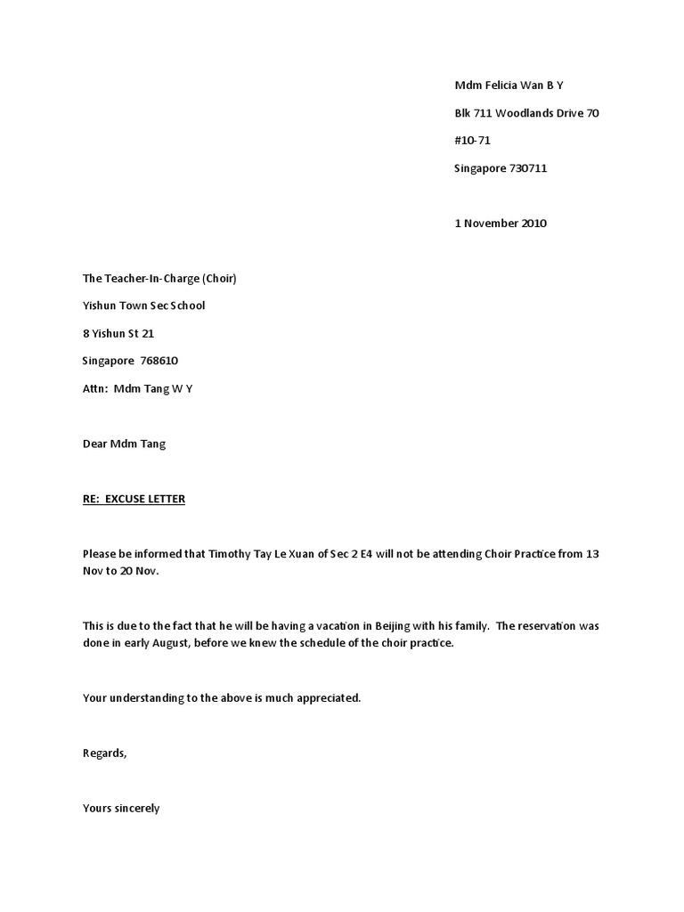 Choir Letter - Excuse Letter | PDF