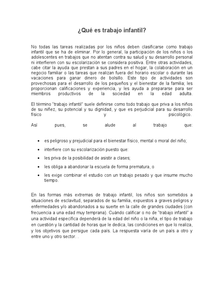 Qué Es Trabajo Infantil | PDF | Trabajo infantil | Pobreza