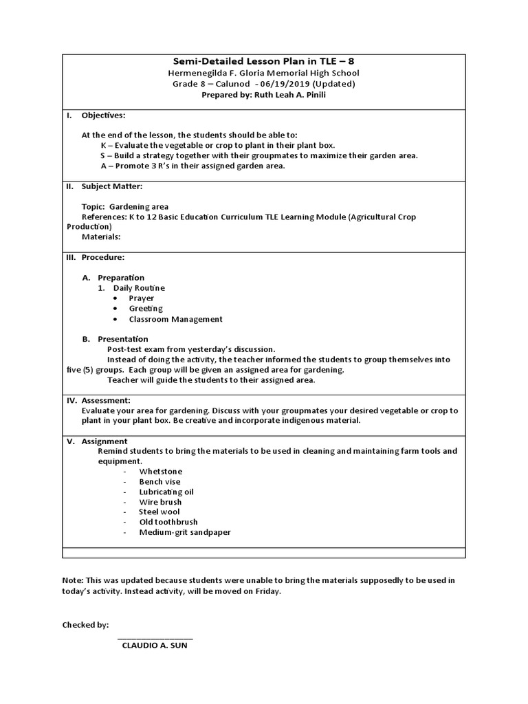 Semi-Detailed Lesson Plan in TLE - 8 | PDF