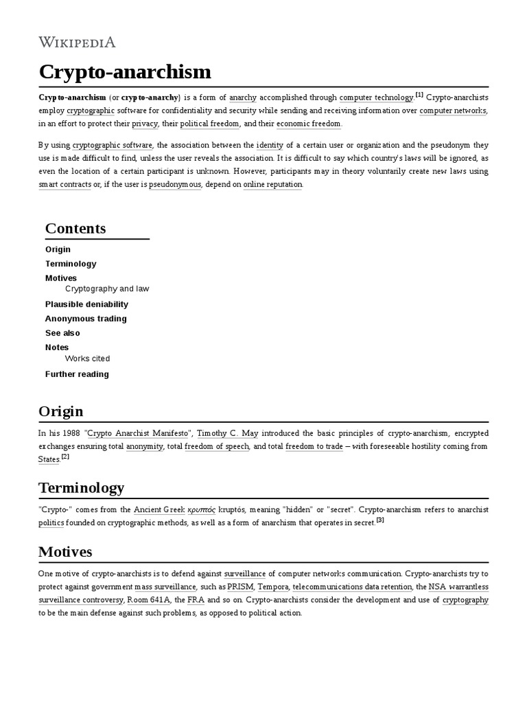 Crypto-Anarchism: Crypto-Anarchism (Or Crypto-Anarchy) Is A Form of ...
