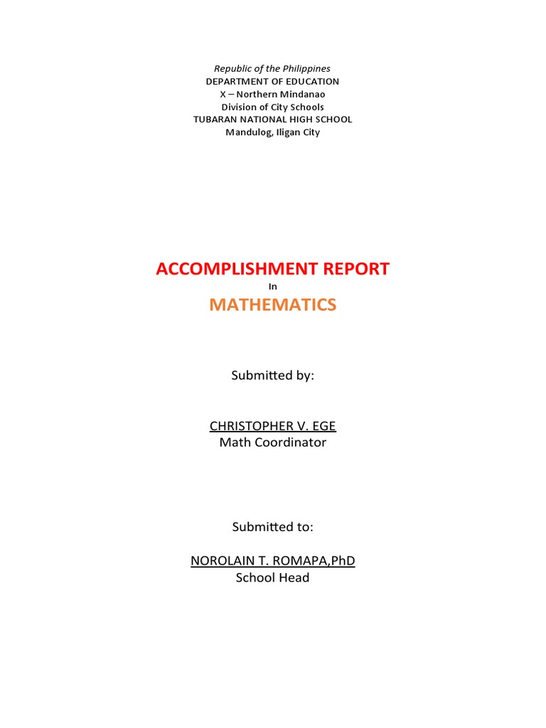 Accomplishment Report - Math | PDF | Critical Thinking | Teaching ...