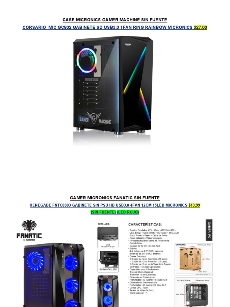 Corsario Mic Gc802 Gabinete SD Usb3.0 1fan Ring Rainbow Micronics $27. ...