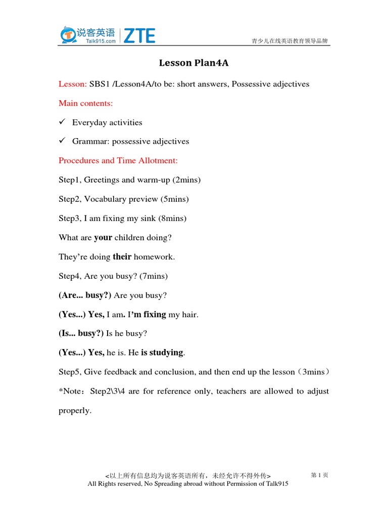 SBS1 TEA Lesson-4A | PDF