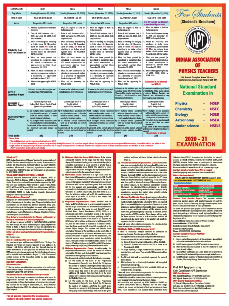 Student Brochure NSE 2020 PDF | PDF | Science Education | Educational ...