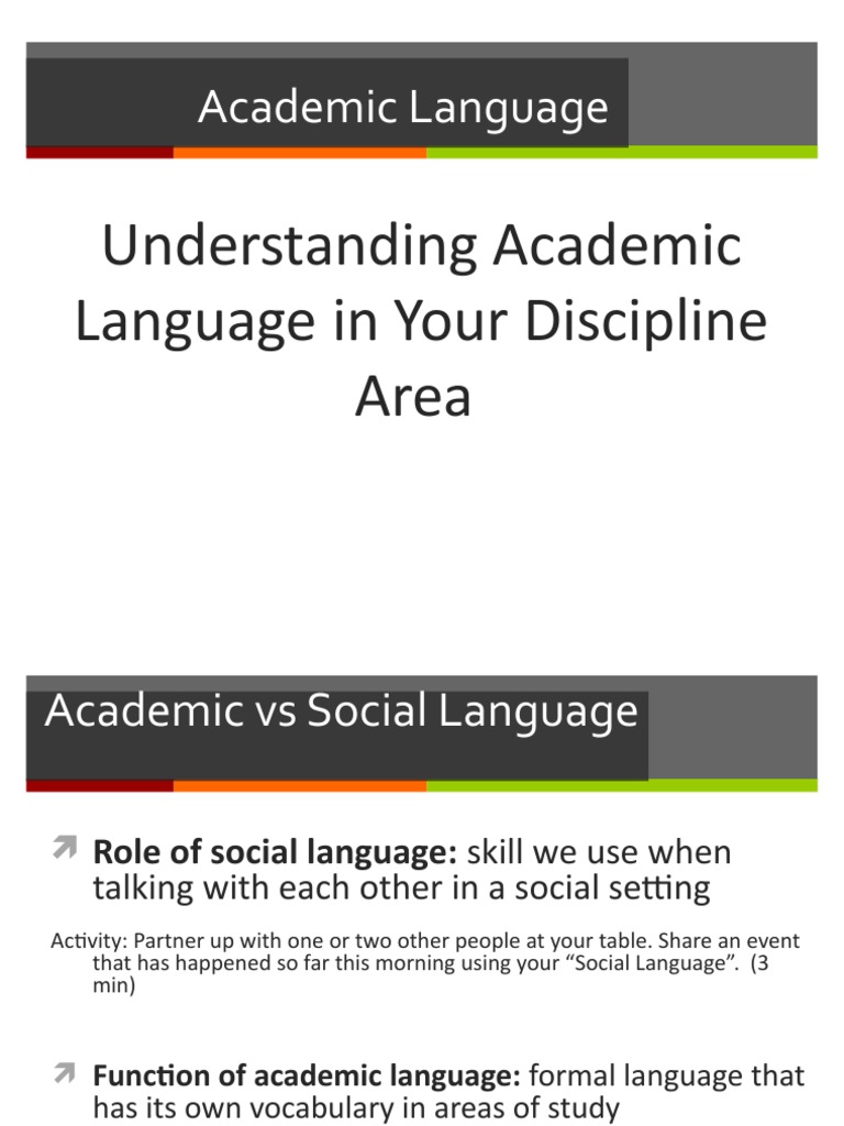 Understanding Academic Language in Your Discipline Area | PDF ...