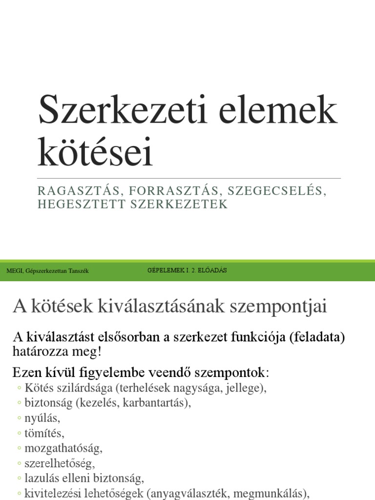 Előadás Szerkezeti Elemek Kötései PDF | PDF