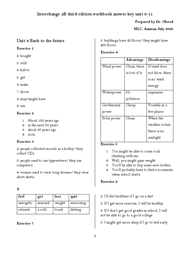 Interchange 2 Answer Key Work Book Third Edition Unit 9-11 | PDF