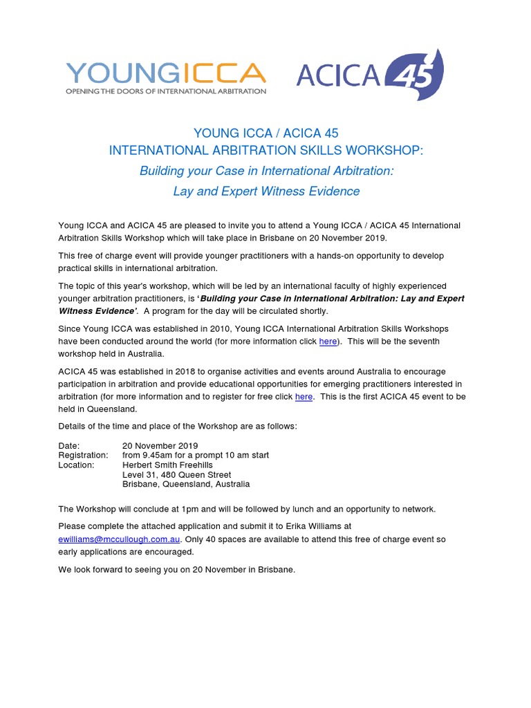 Young Icca / Acica 45 International Arbitration Skills Workshop | PDF