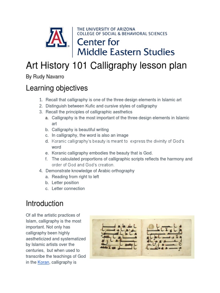 Art History 101 Calligraphy Lesson Plan: Learning Objectives | PDF ...