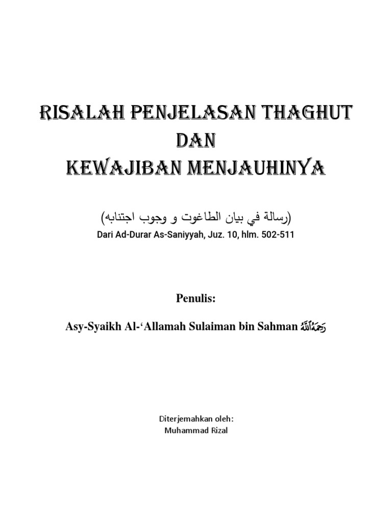 Penjelasan Thaghut Dan Kewajiban Menjauhuinya - Syaikh Sulaiman Bin ...