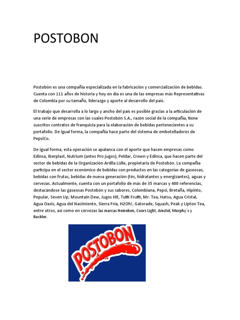 Postobón: Líder en Bebidas en Colombia | PDF