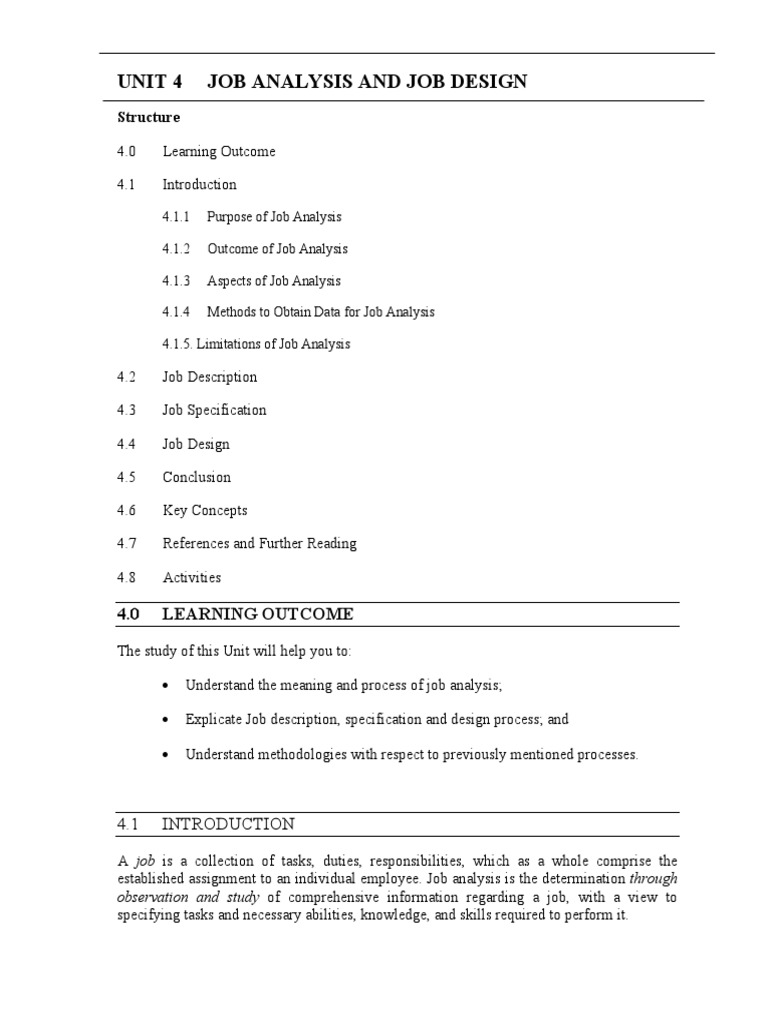 Unit 4 Job Analysis and Job Design: Structure | PDF | Motivation ...