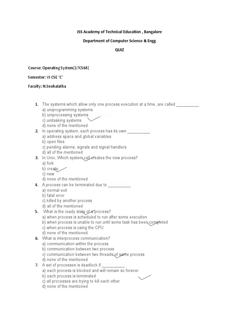 Os Quiz | PDF | Scheduling (Computing) | Process (Computing)