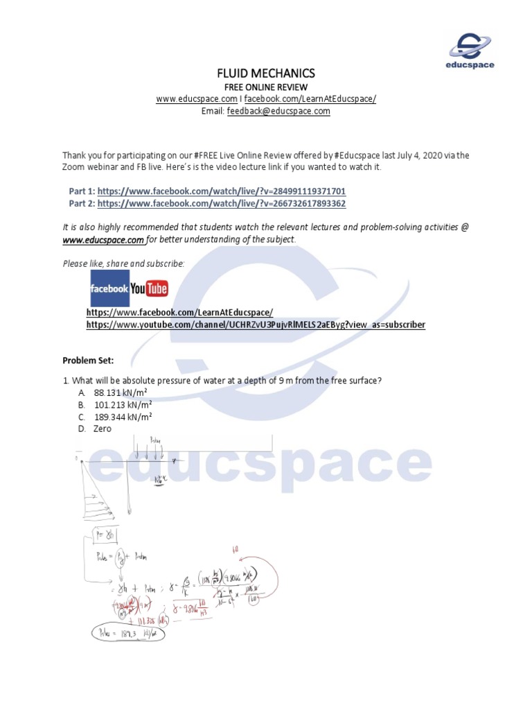Fluid Mechanics - Problems - Solutions July 4 - Educspace | PDF ...