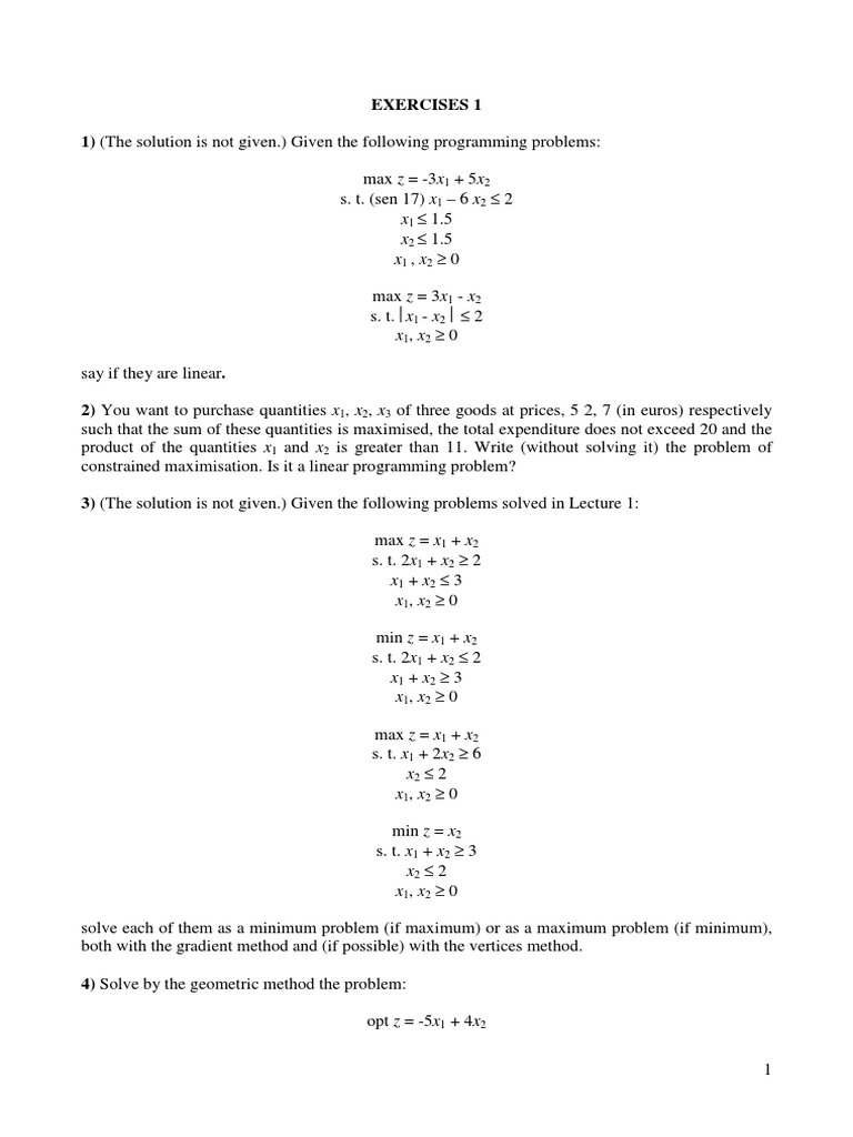 Exercises 1 1) (The Solution Is Not Given.) Given The Following ...
