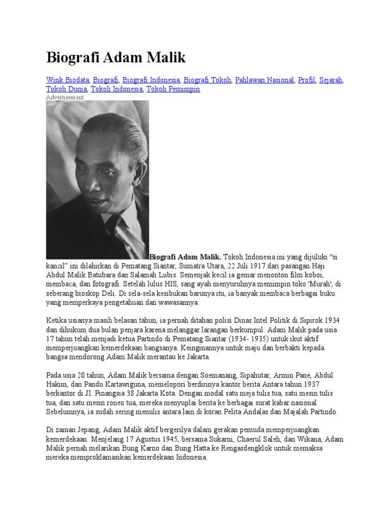 Biografi Adam Malik | PDF