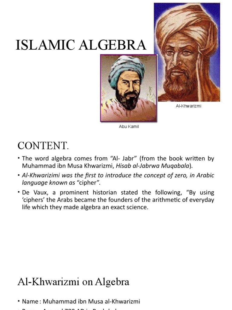 Islamic Algebra: Al-Khwarizmi | PDF | Algebra | Elementary Mathematics