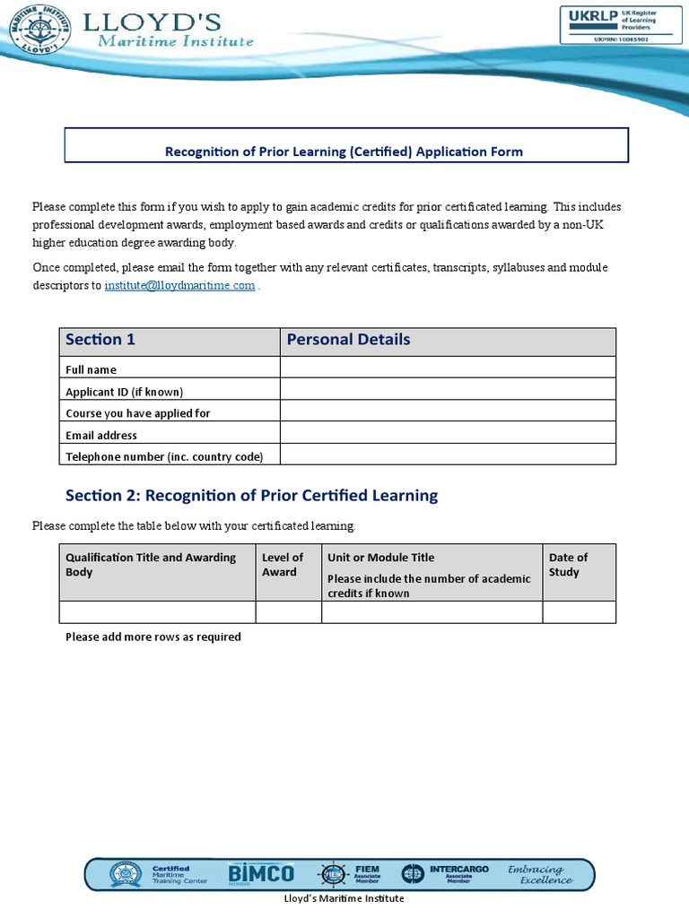 RPL Application Form | PDF | Learning | Business