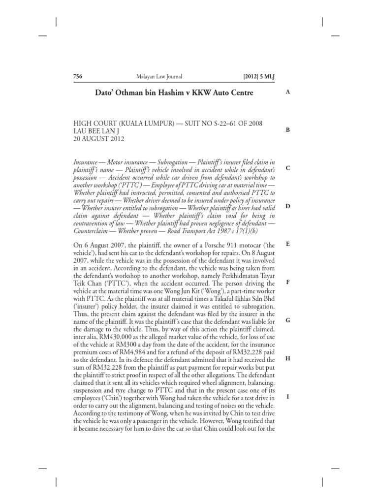 3dato' Othman Bin Hashim V KKW Auto Centre PDF | PDF | Negligence ...