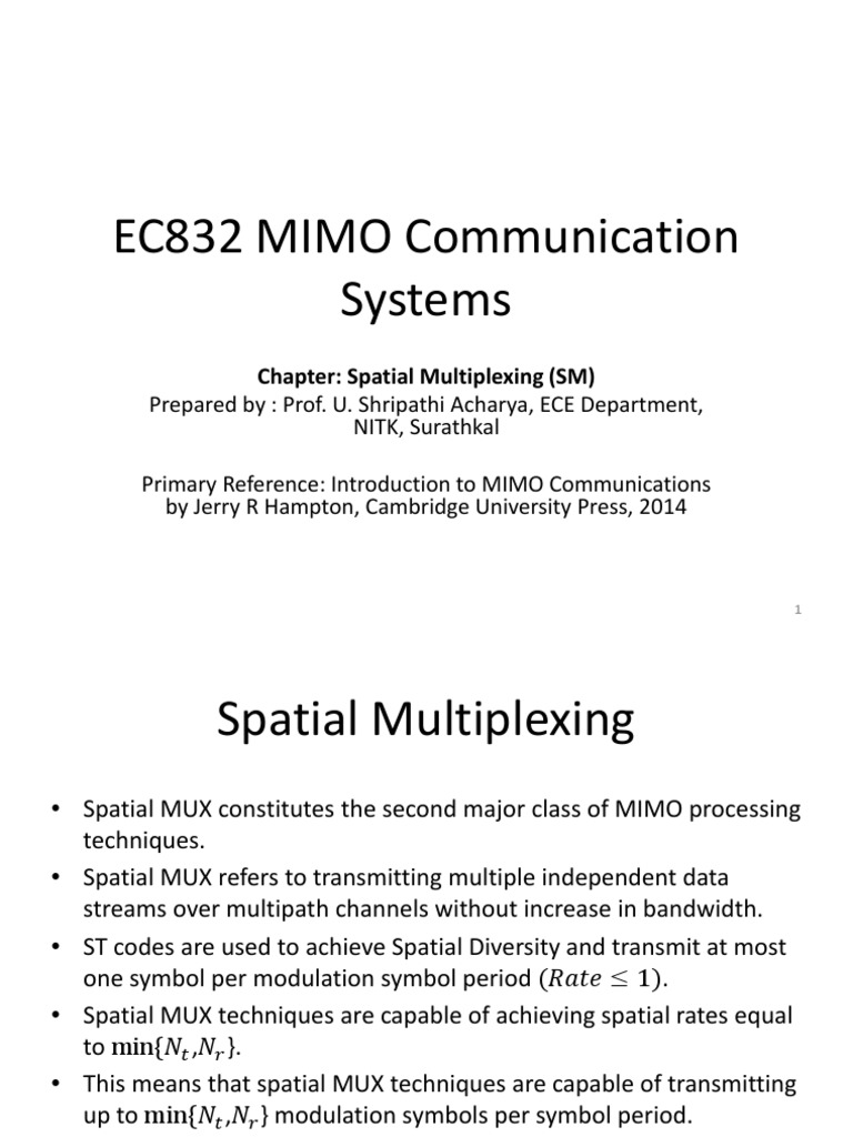 Spatial Multiplexing - Prof - Sripati Acharya | PDF | Mimo | Matrix (Mathematics)