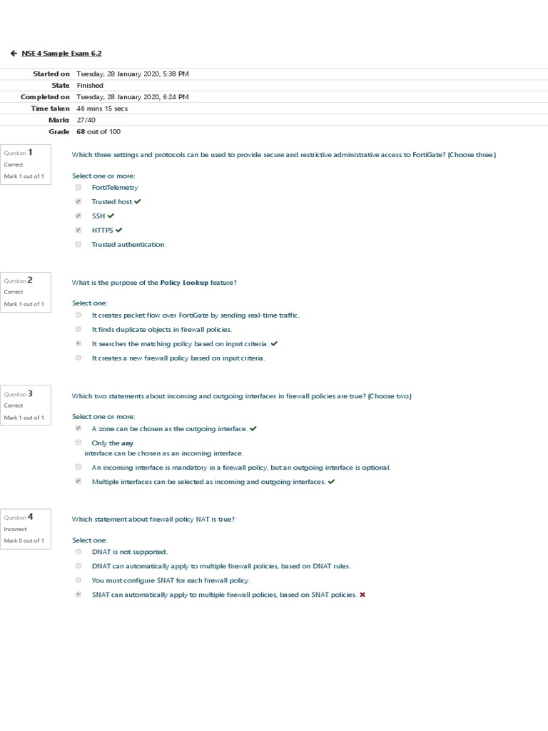 FortiGate NSE 4 Sample Exam Insights | PDF | Public Key Certificate ...