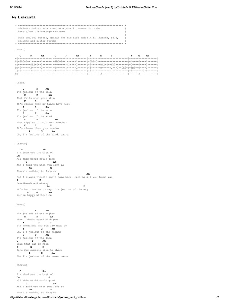 Jealous Chords (Ver 3) by Labrinth at Ultimate-Guitar | PDF | Song ...