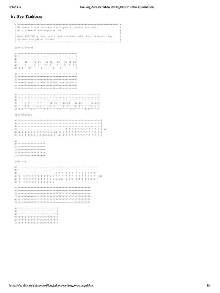 Everlong Acoustic Tab by Foo Fighters at Ultimate-Guitar PDF | PDF ...