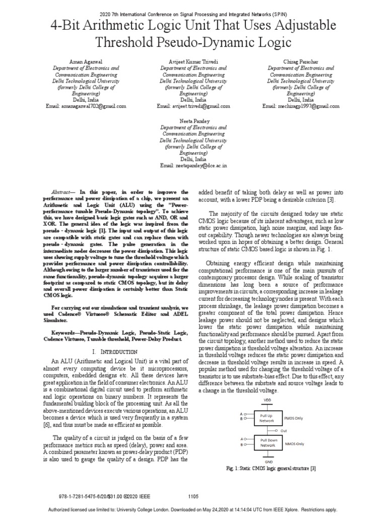 4-Bit Arithmetic Logic Unit That Uses Adjustable Threshold Pseudo ...