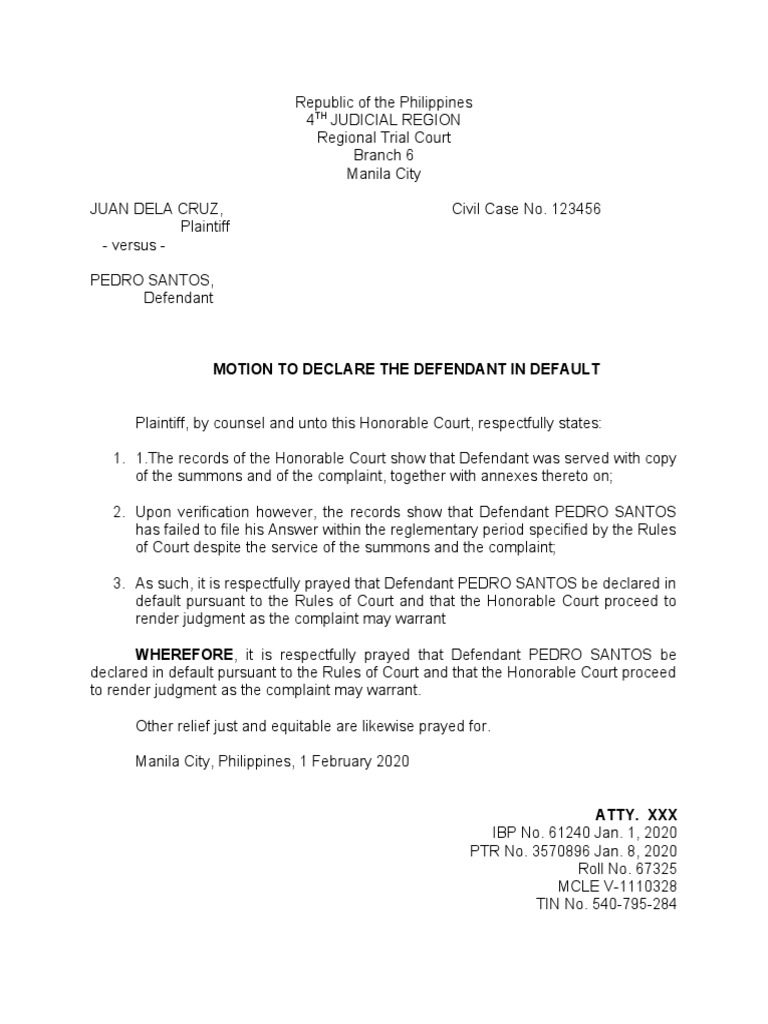 Motion To Declare Defendant in Default | PDF