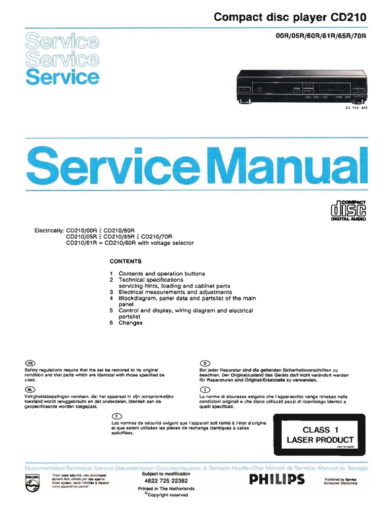 Philips CD 210 Service Manual | PDF