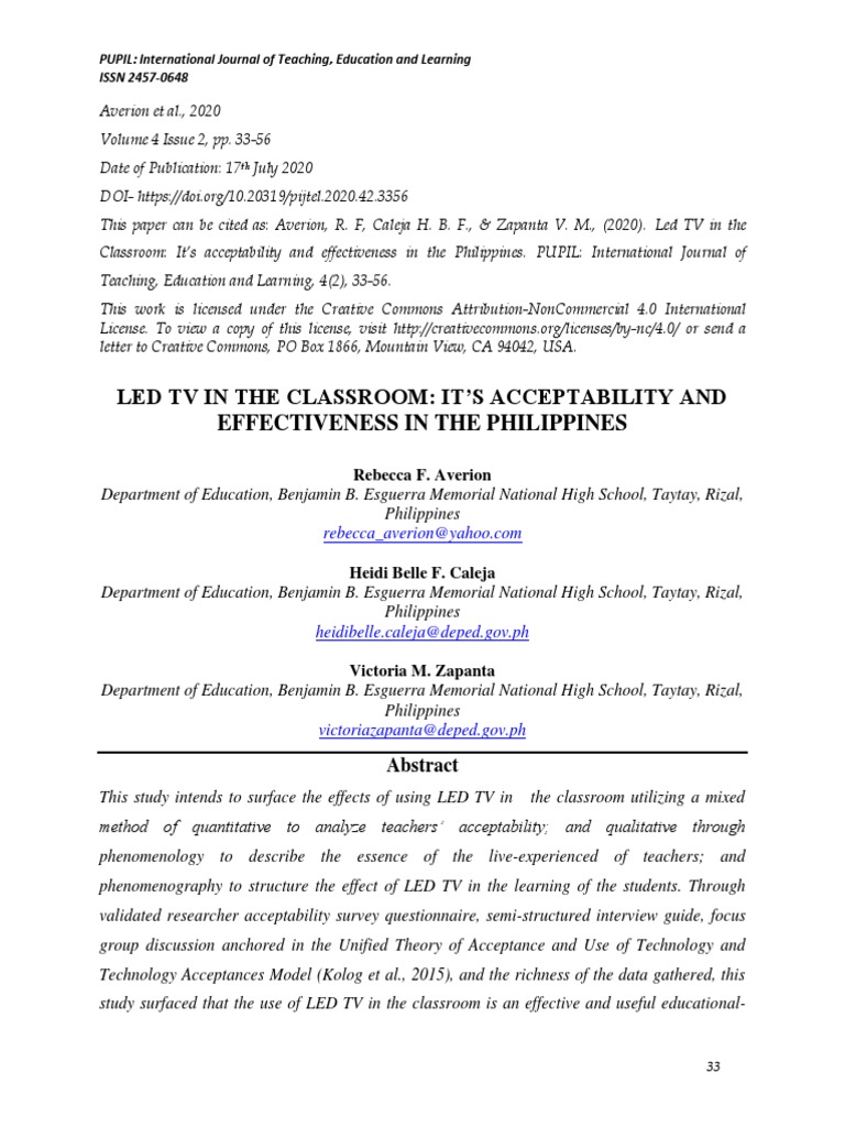 LED TV Effectiveness in Philippine Classrooms | PDF | Survey ...