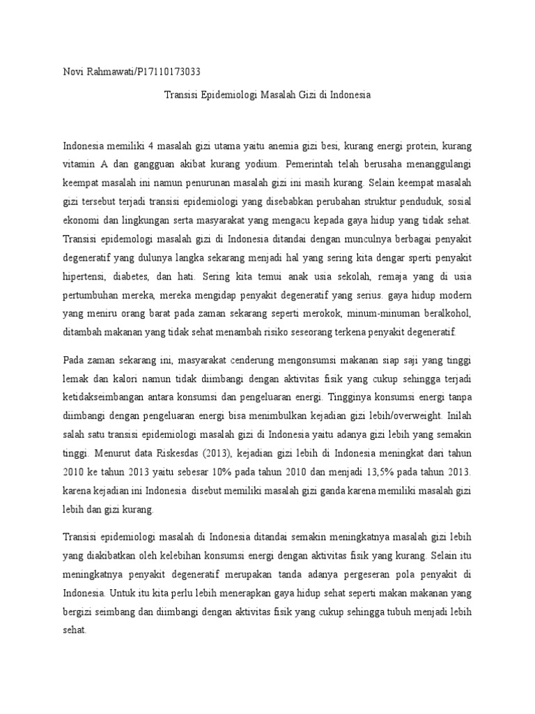 Transisi Epidemiologi Masalah Gizi Di Indonesia | PDF
