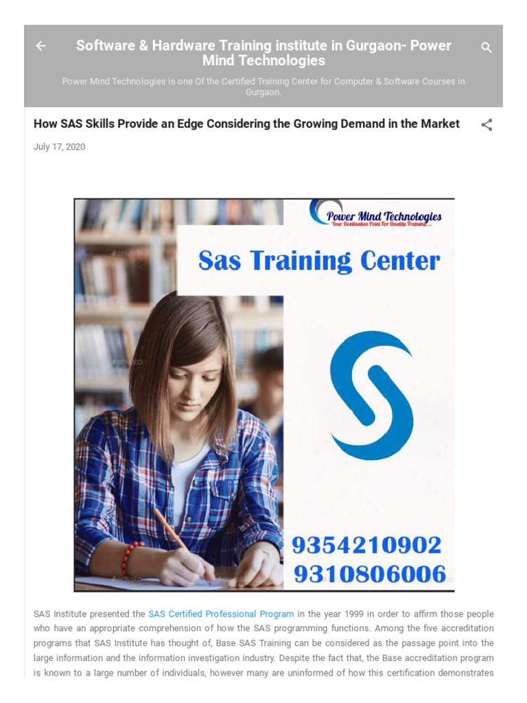 SAS Training Institute in Gurgaon - Power Mind Technologies | PDF