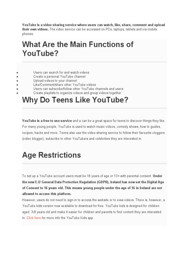 What Are The Main Functions of Youtube?: Click Here | PDF | You Tube ...