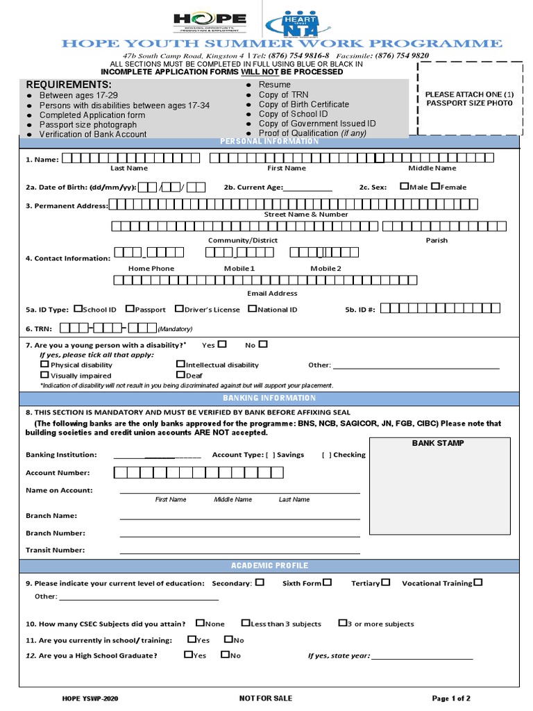 HYSWP - 2020 - 21 Application Form | PDF | Business