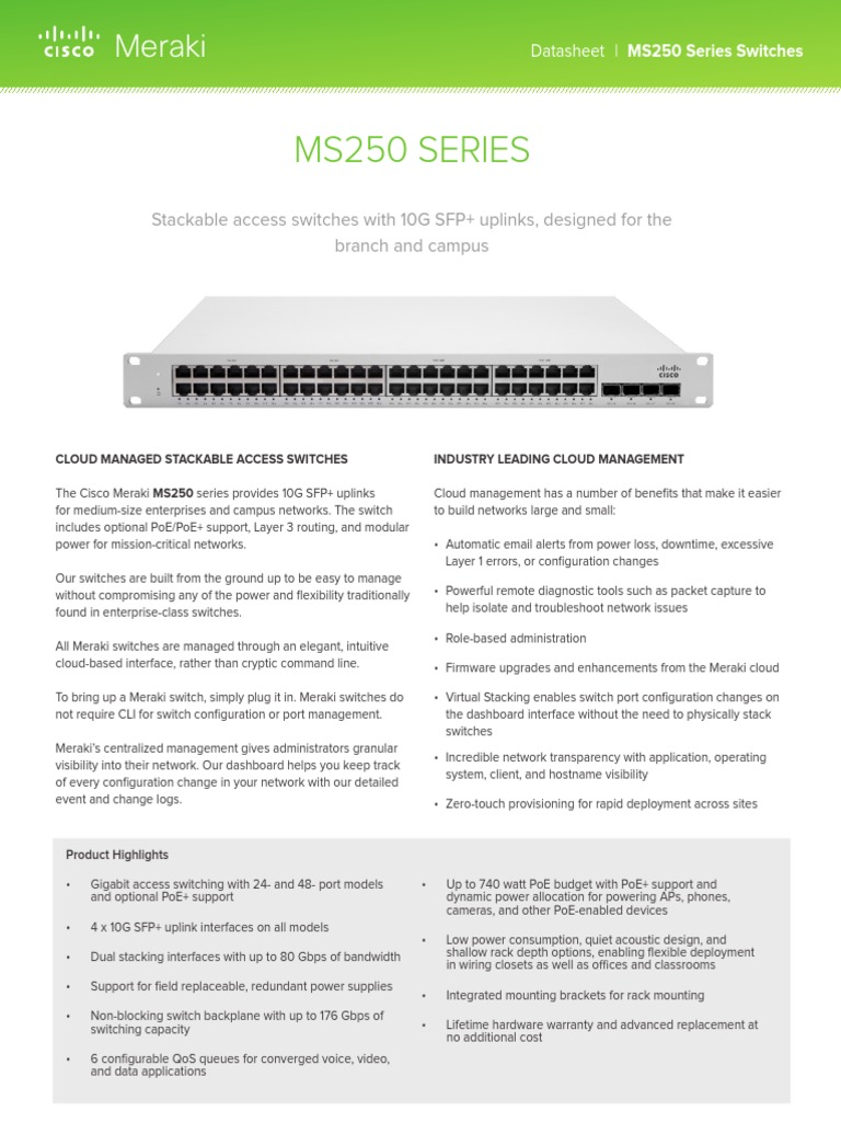 Ms250 Series: Stackable Access Switches With 10G SFP+ Uplinks, Designed ...