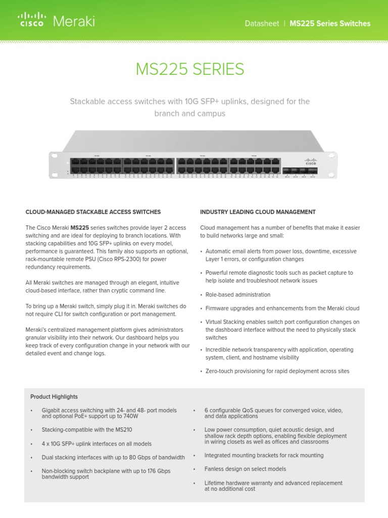 Ms225 Series: Stackable Access Switches With 10G SFP+ Uplinks, Designed ...