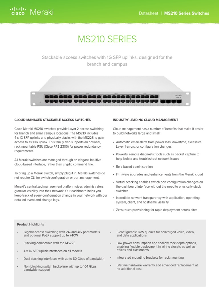 Meraki Datasheet ms210 | PDF | Network Switch | Computer Network