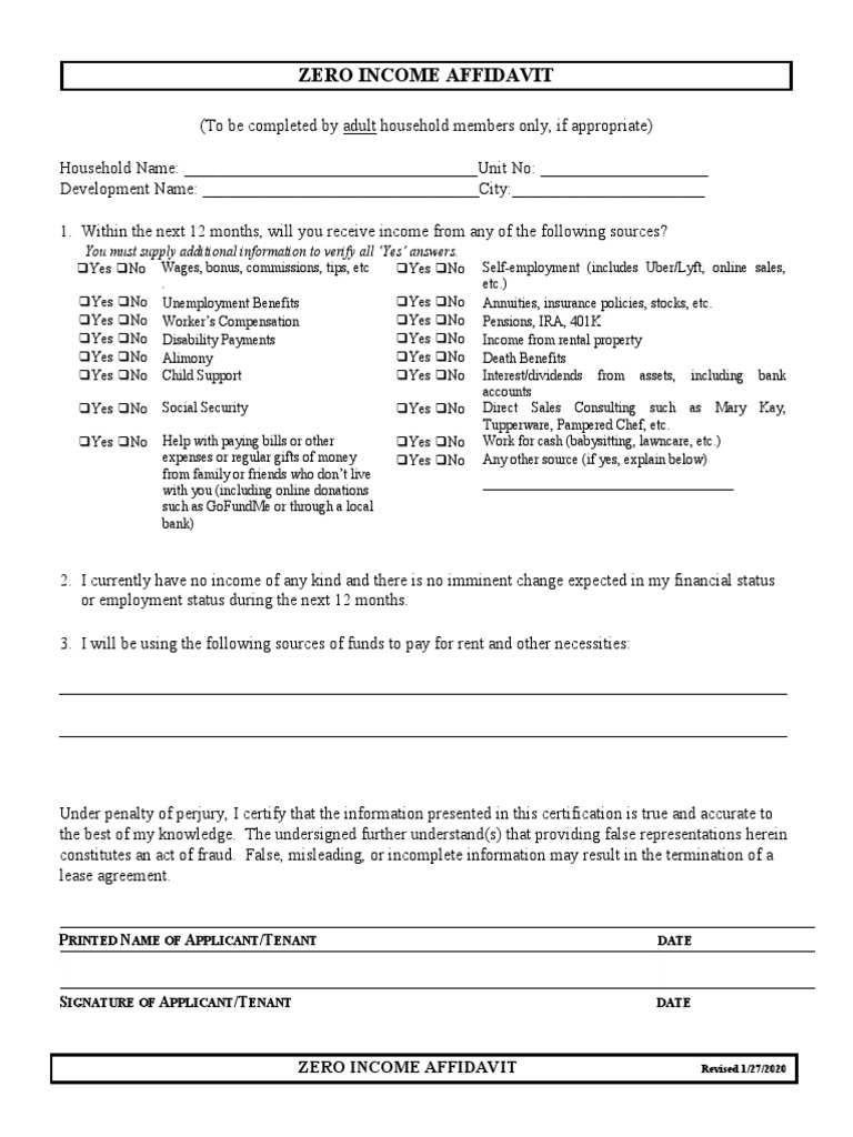 Zero Income Affidavit: You Must Supply Additional Information To Verify ...