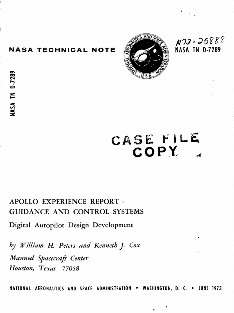 Apollo Experience Report Guidance and Control Systems Digital Autopilot ...