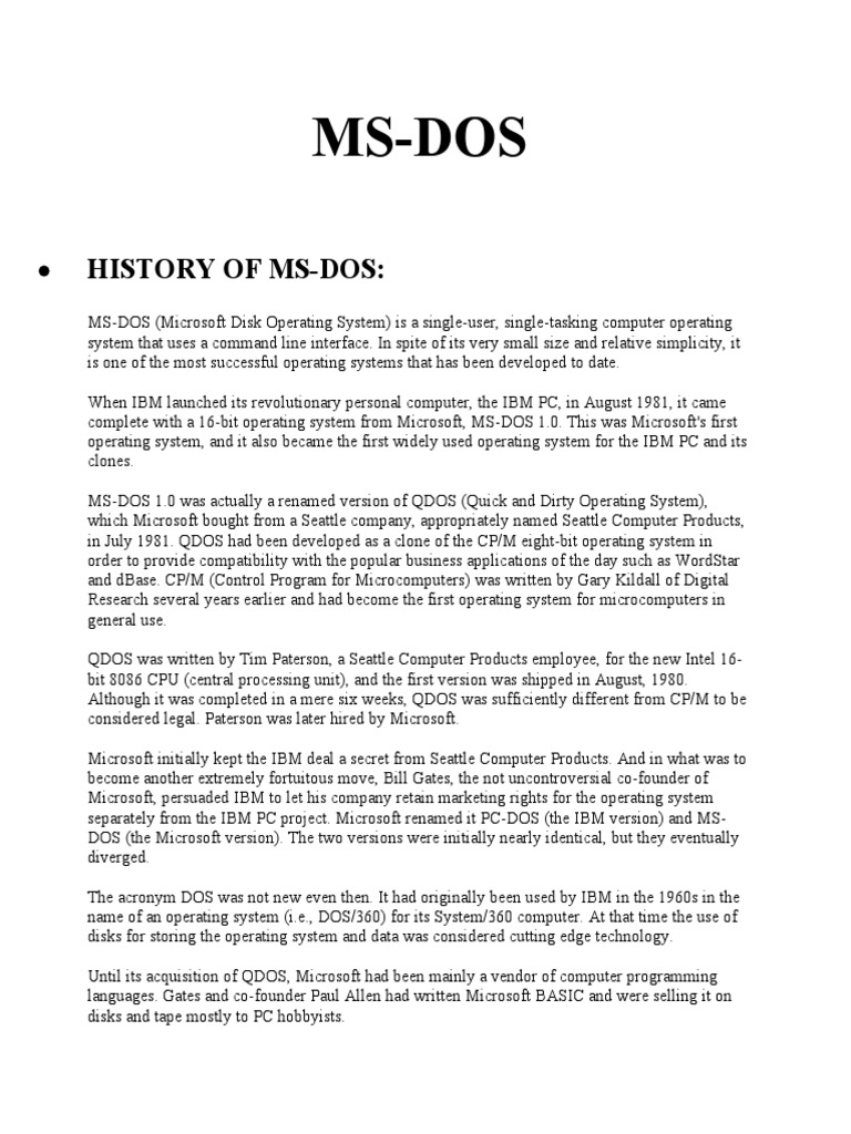 History of Ms-Dos | PDF | Operating System | File System