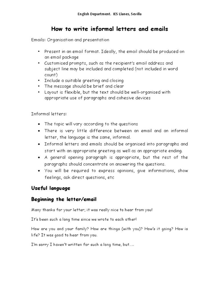 How To Write Informal Letters and Emails PDF | PDF | Foreign Language ...