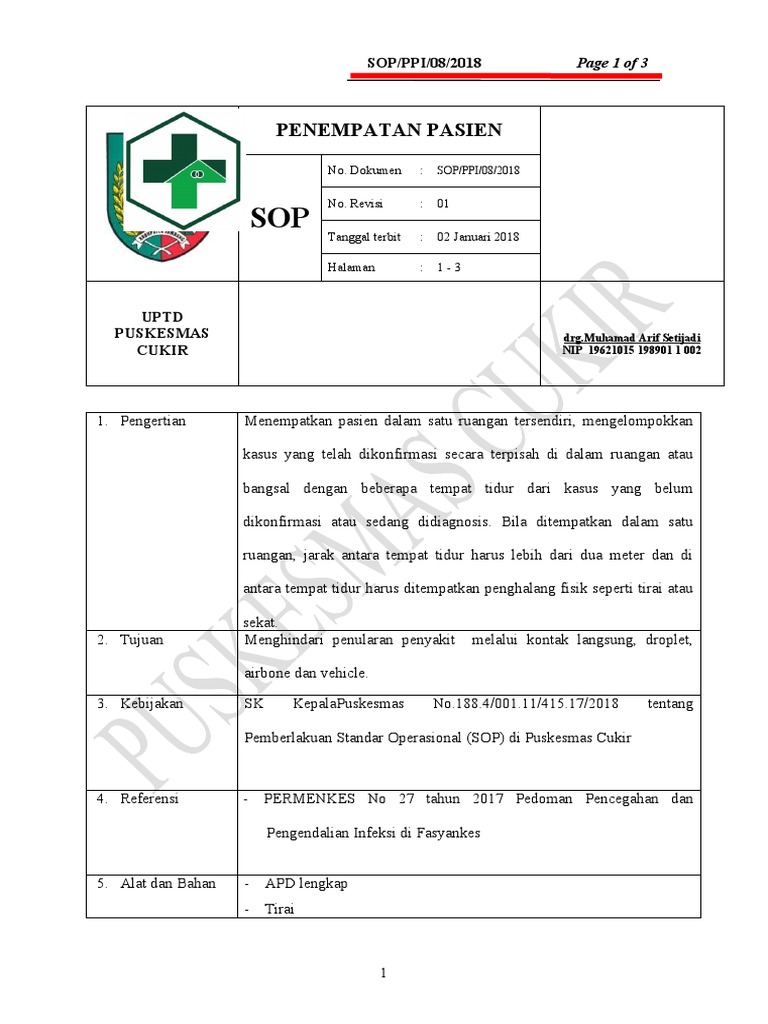 Sop-Ppi-08 Sop Penempatan Pasien | PDF