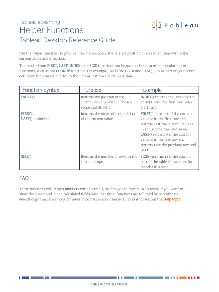 Helper Functions: Tableau Desktop Reference Guide | PDF