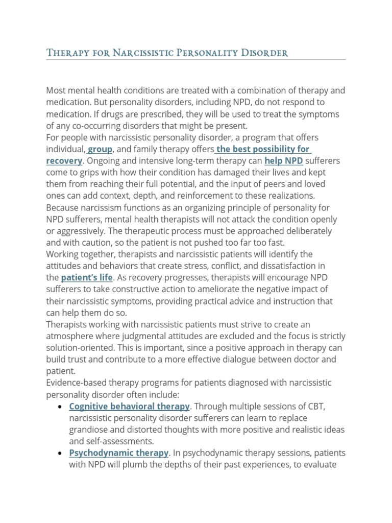 Therapy For Narcissistic Personality Disorder | PDF | Dialectical ...