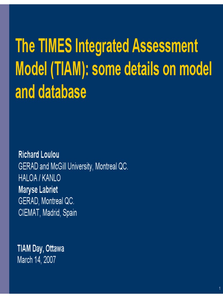 The TIMES Integrated Assessment Model (TIAM) | PDF | Carbon Capture And ...