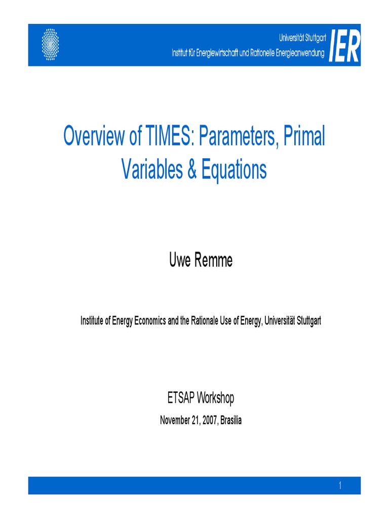 Overview of TIMES (MARKAL-EFOM) | PDF | Mathematical Optimization | Coal