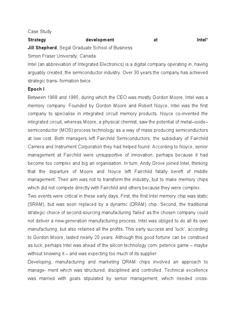 Case Study on Strategy Development at Intel from Memory Chips to Microprocessors | PDF | Intel ...
