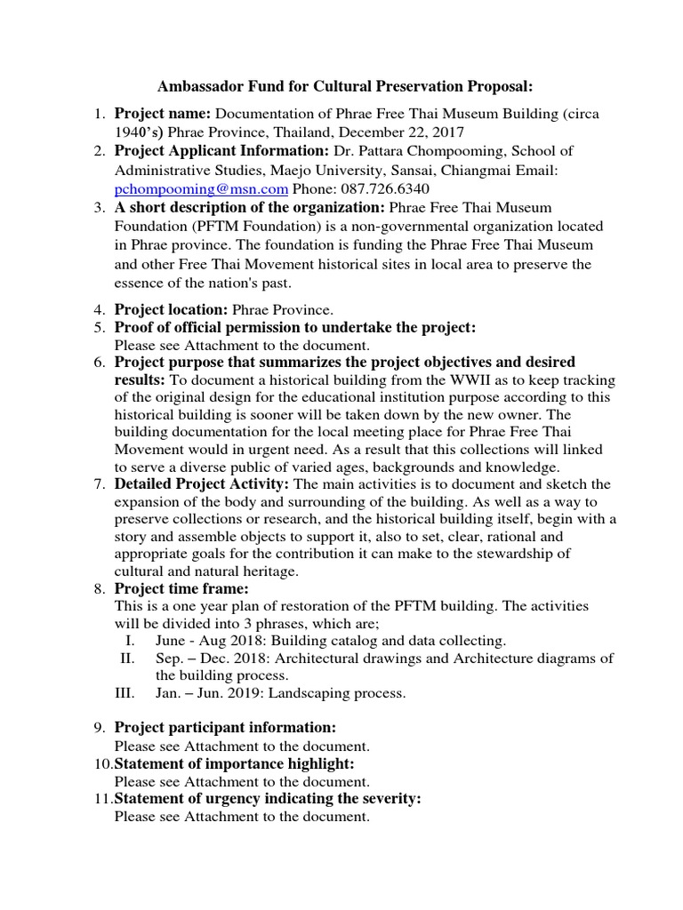 Ambassador Fund For Cultural Preservation Proposal | Download Free PDF ...
